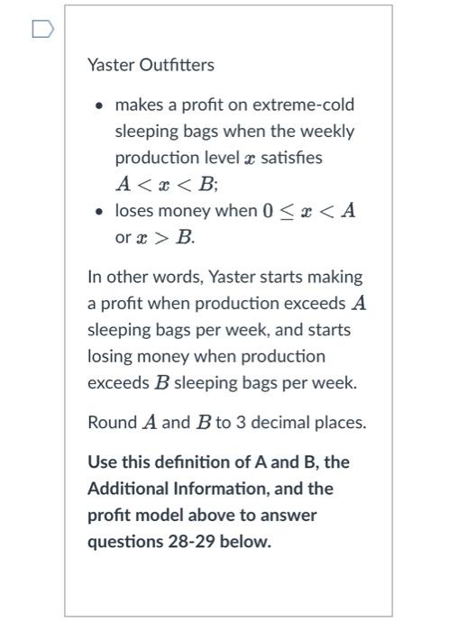 Solved Yaster Outfitters manufactures and sells extreme-cold | Chegg.com