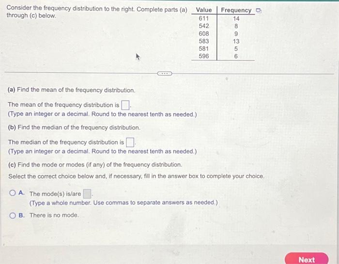 Solved Consider the frequency distribution to the right. | Chegg.com