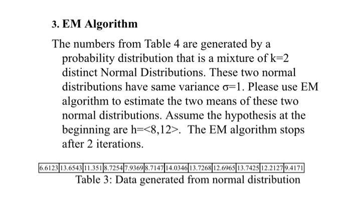 3. EM Algorithm The numbers from Table 4 are | Chegg.com
