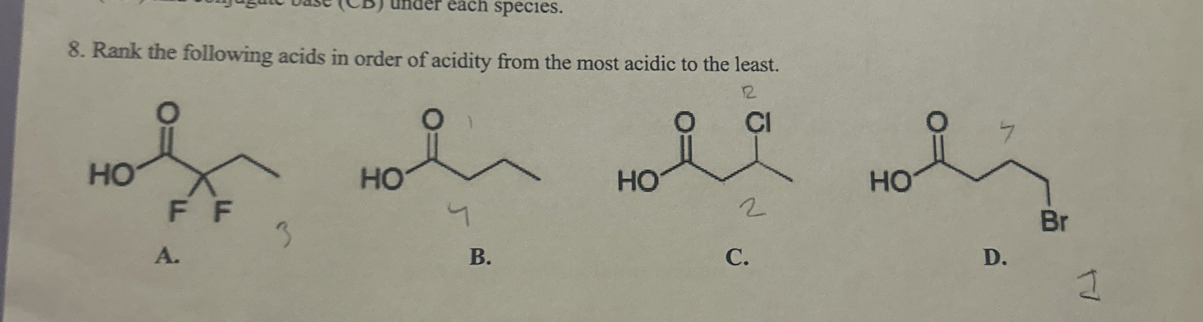 Solved Rank the following acids in order of acidity from the | Chegg.com