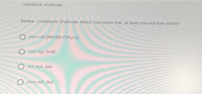 Solved 12. Codebloce Shellcode 2 4 2 8 9 10 11 Adr4 4016: | Chegg.com