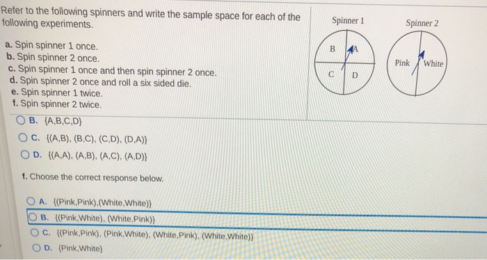 Solved Refer to the following spinners and write the sample | Chegg.com