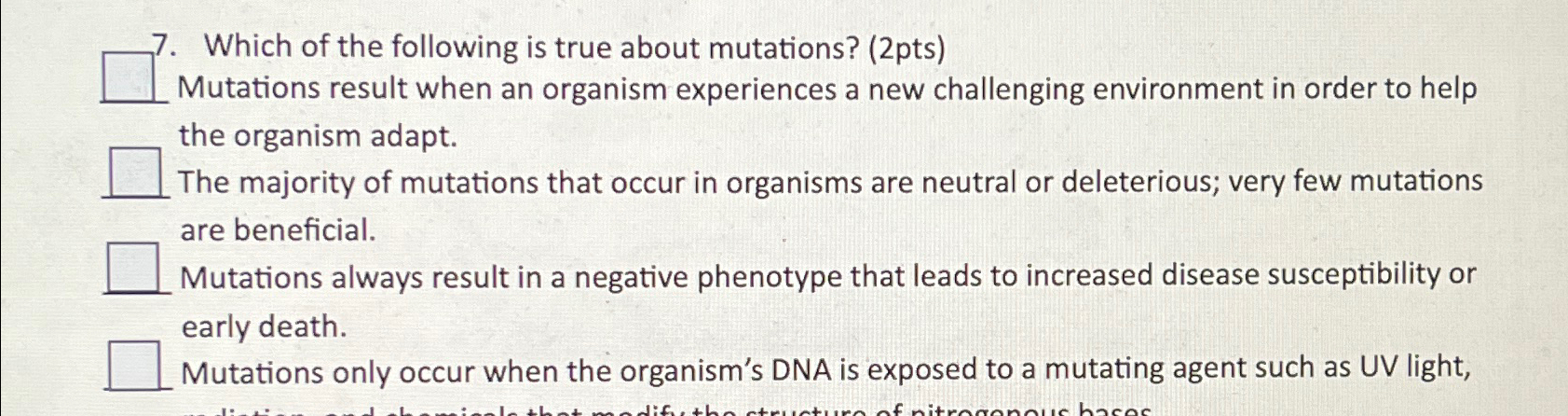 Solved Which Of The Following Is True About Mutations