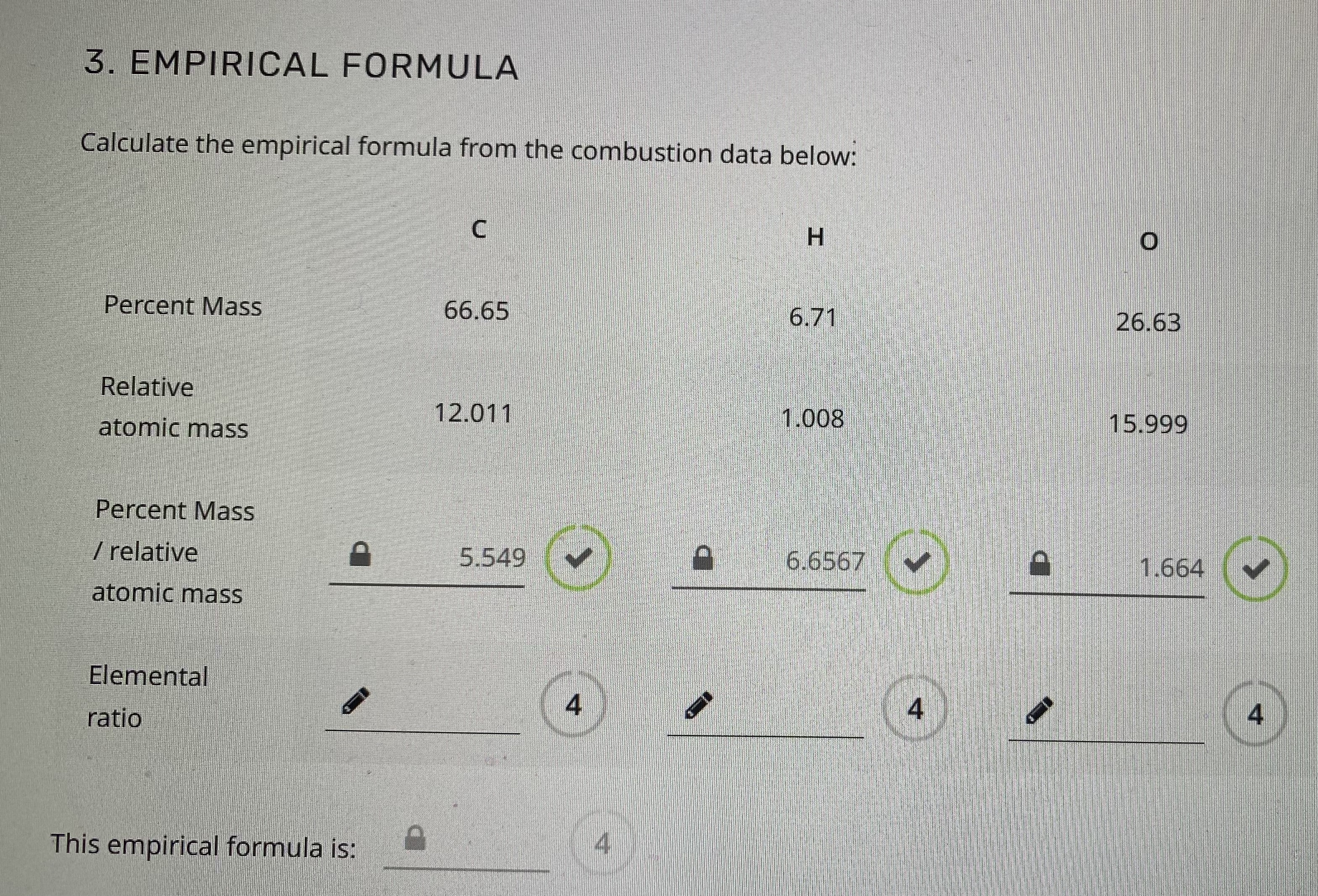 Solved Calculate the elemental radio for each C,H and O and | Chegg.com