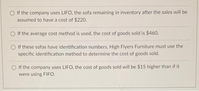 Solved High Flyers Furniture uses a perpetual inventory | Chegg.com