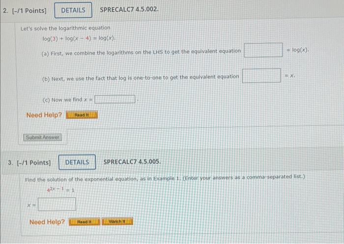 Solved Let's solve the logarithmic equation | Chegg.com