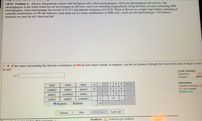 Solved (20%) Problem 2: Electric fish generate current with | Chegg.com