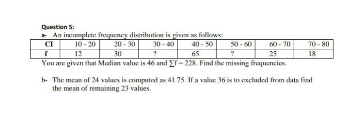 Solved 18 Question 5: a- An incomplete frequency | Chegg.com