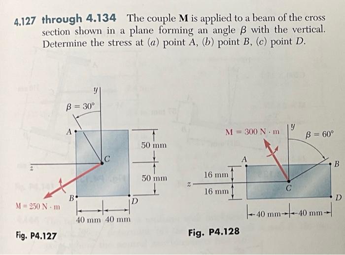 Solved 4.127 through 4.134 The couple M is applied to a beam | Chegg.com