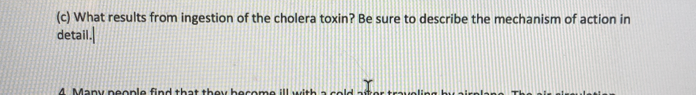 Solved (c) ﻿What results from ingestion of the cholera | Chegg.com