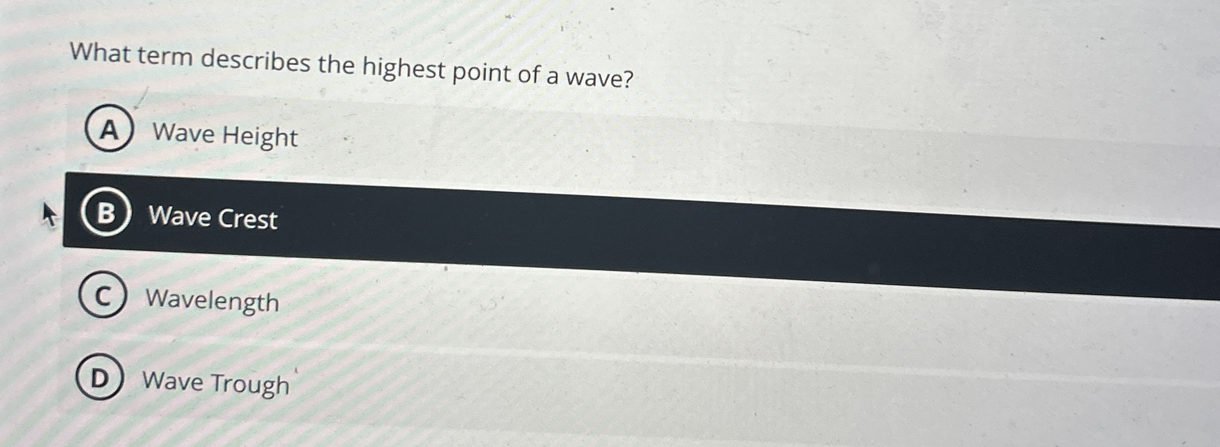 Solved What term describes the highest point of a wave?Wave | Chegg.com