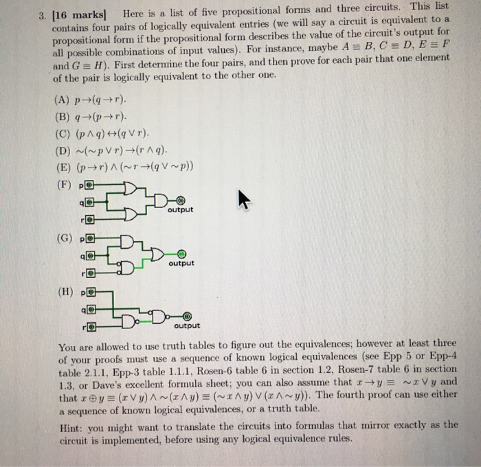 Solved 3. [16 marks] contains four pairs of logically | Chegg.com