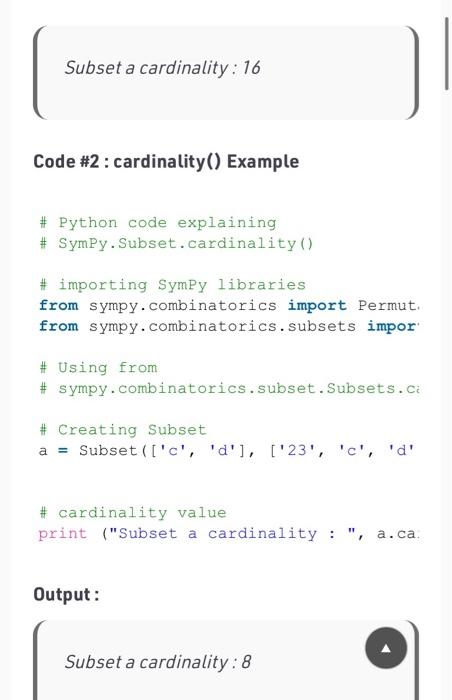 Solved Review the examples about cardinality in Python using | Chegg.com