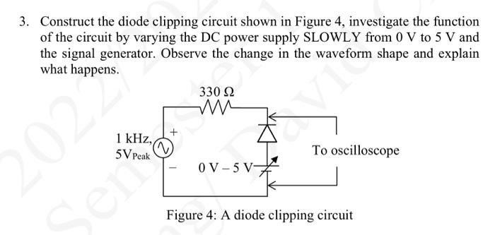 Solved 3. Construct the diode clipping circuit shown in | Chegg.com