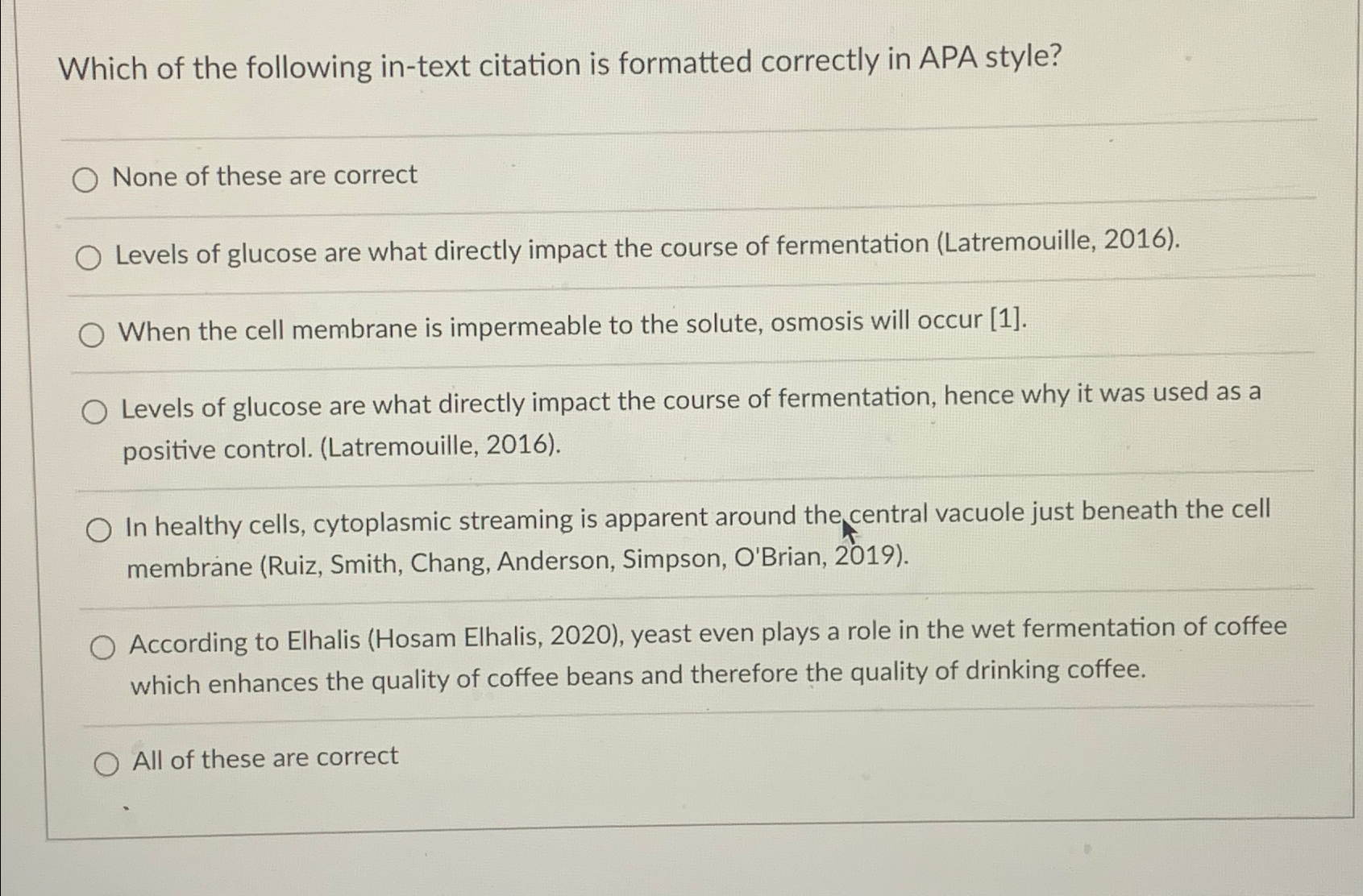 Solved Which of the following in-text citation is formatted | Chegg.com