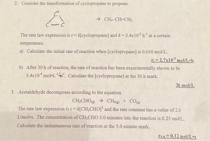 Solved 2. Consider the transformation of cyclopropane to | Chegg.com