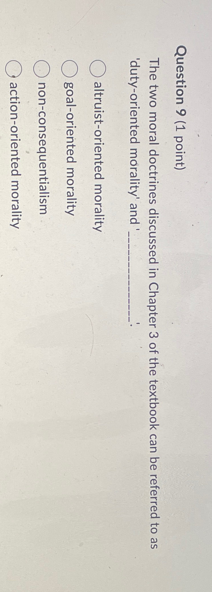 Solved Question 9 (1 ﻿point)The two moral doctrines | Chegg.com