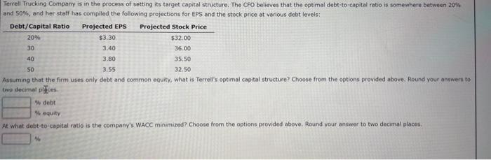 Solved Terrell Trucking Company is in the process of setting | Chegg.com