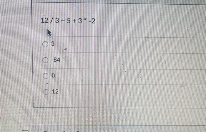 Solved 12/3+5+3∗−2 3 −84 0 12 | Chegg.com