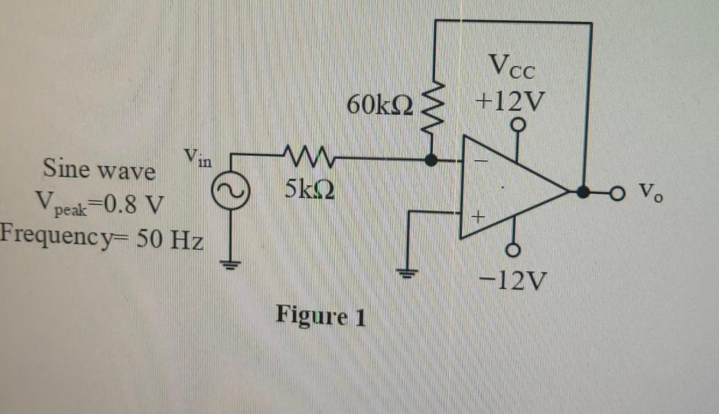 Solved Vcc +12V 60k 2 ΩΣ w 5ΚΩ Sine wave Vpeat=0.8 V | Chegg.com