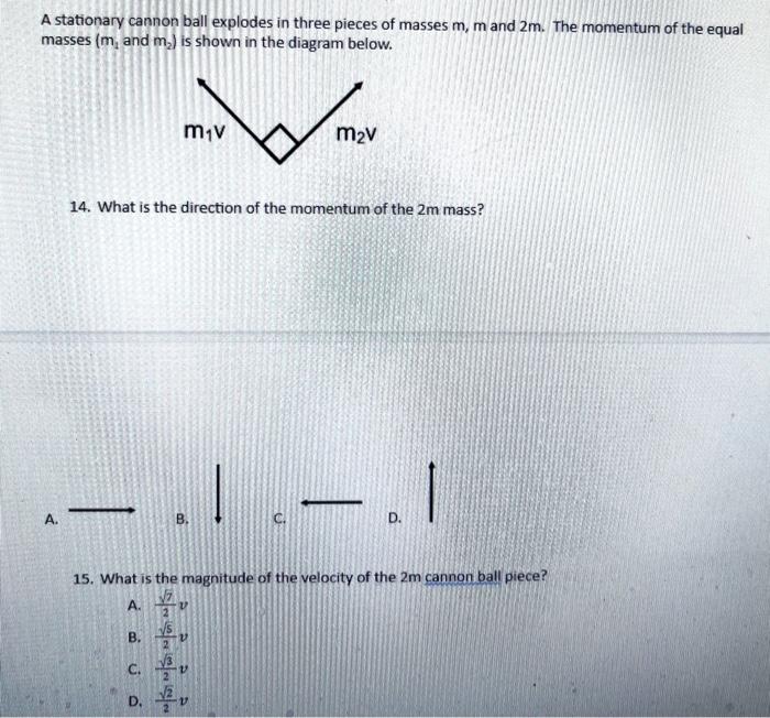 Solved A stationary cannon ball explodes in three pieces of | Chegg.com