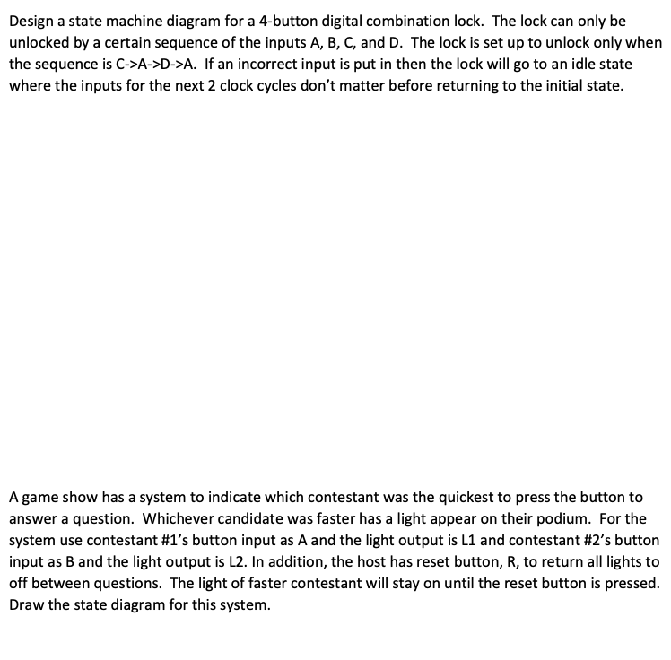 Solved Design a state machine diagram for a 4-button digital | Chegg.com