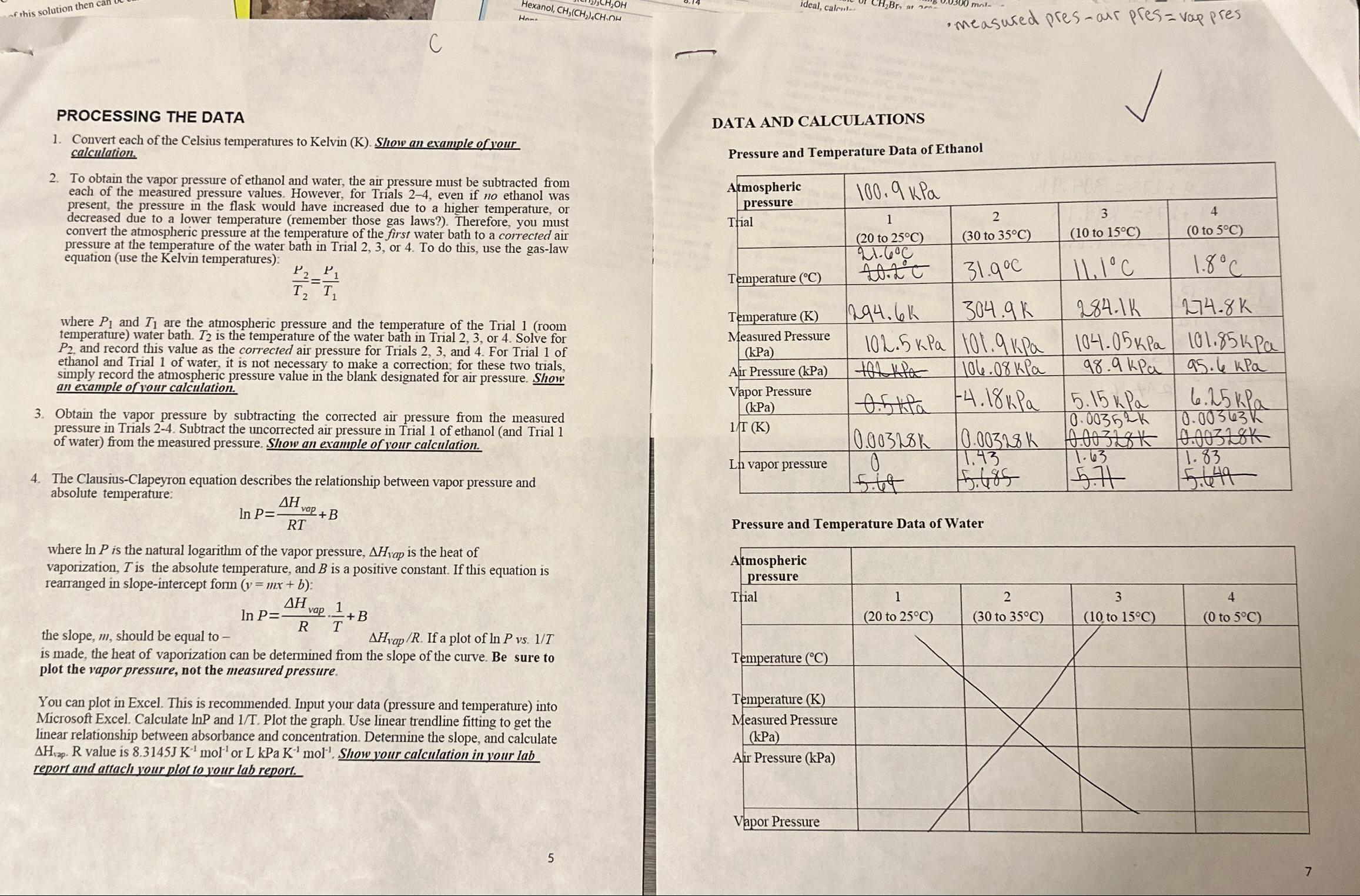 Solved measured pres-arr pres = ﻿vap presPROCESSING THE | Chegg.com