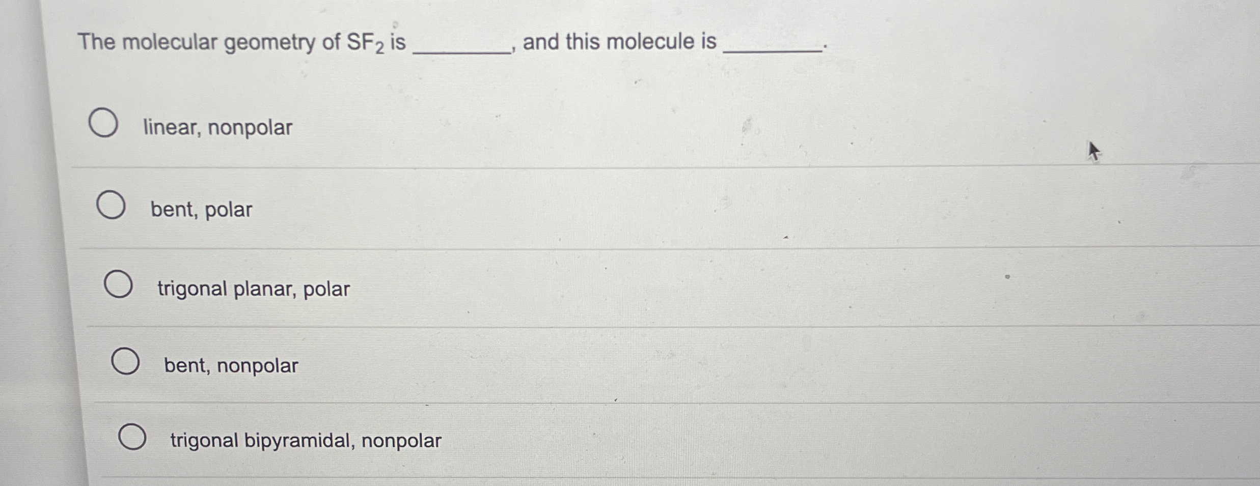 Solved The molecular geometry of SF2 ﻿is ﻿and this | Chegg.com