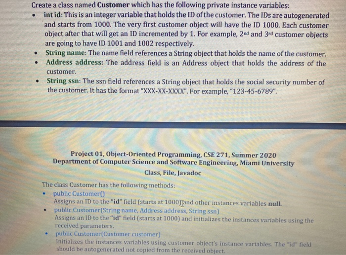 Solved Create a class named Customer which has the following | Chegg.com