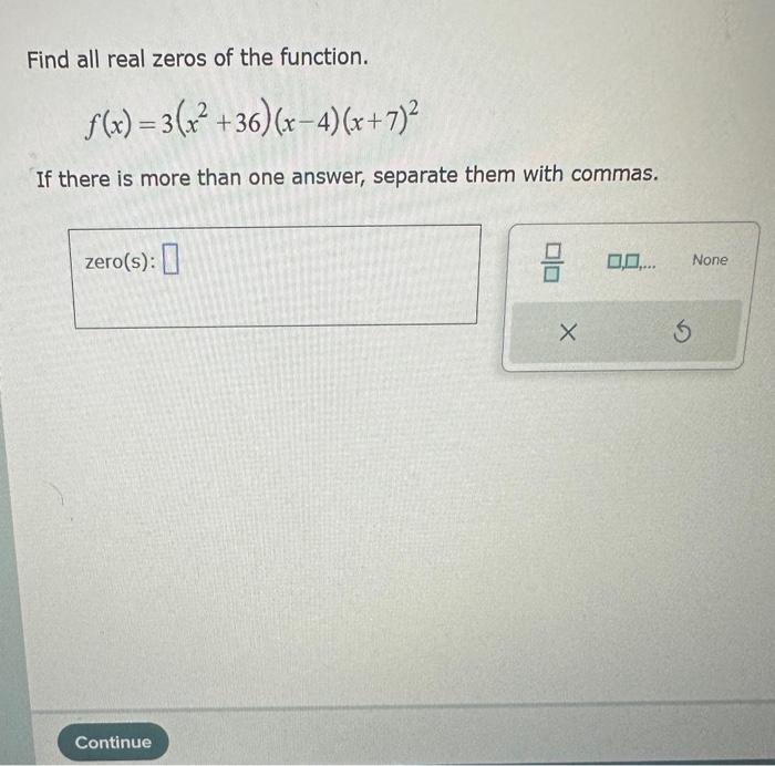 Solved Find all real zeros of the function. | Chegg.com
