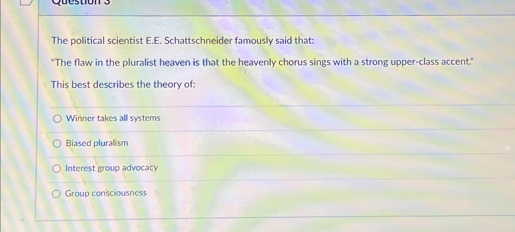 Solved The political scientist E.E. ﻿Schattschneider | Chegg.com