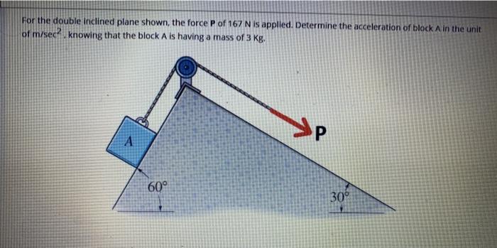 Solved For the double inclined plane shown, the force P of | Chegg.com