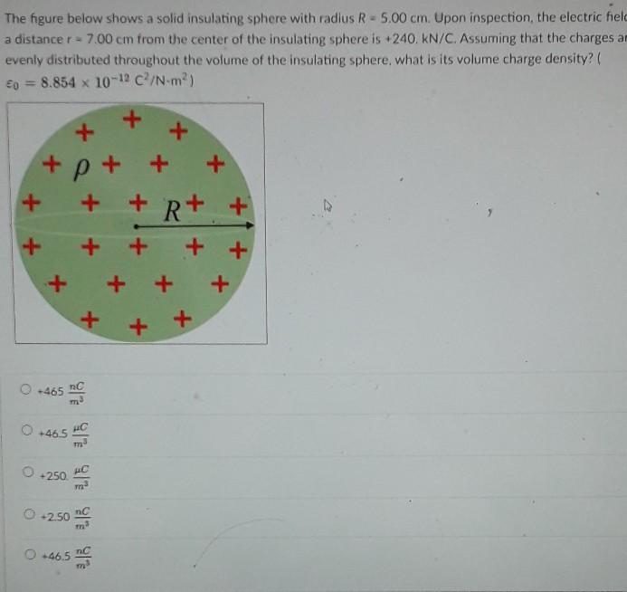 Solved The figure below shows a solid insulating sphere with | Chegg.com