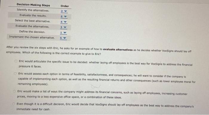 Solved After you review the six steps with Eric, he asks for | Chegg.com