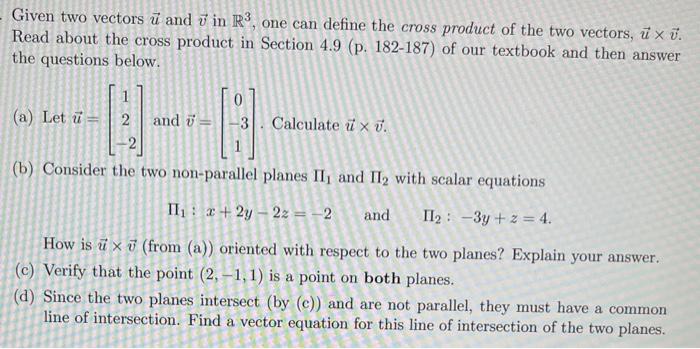 Solved Given two vectors u and v in R3, one can define the | Chegg.com