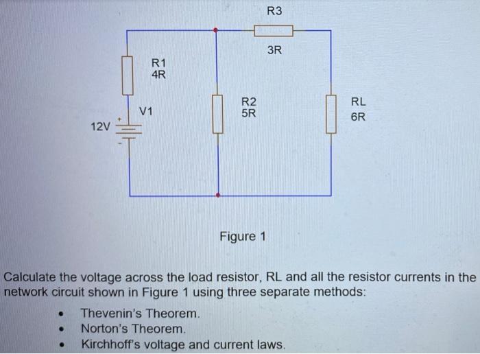 Solved R3 3R R1 4R V1 R2 5R RL 6R 12V Figure 1 Calculate the | Chegg.com