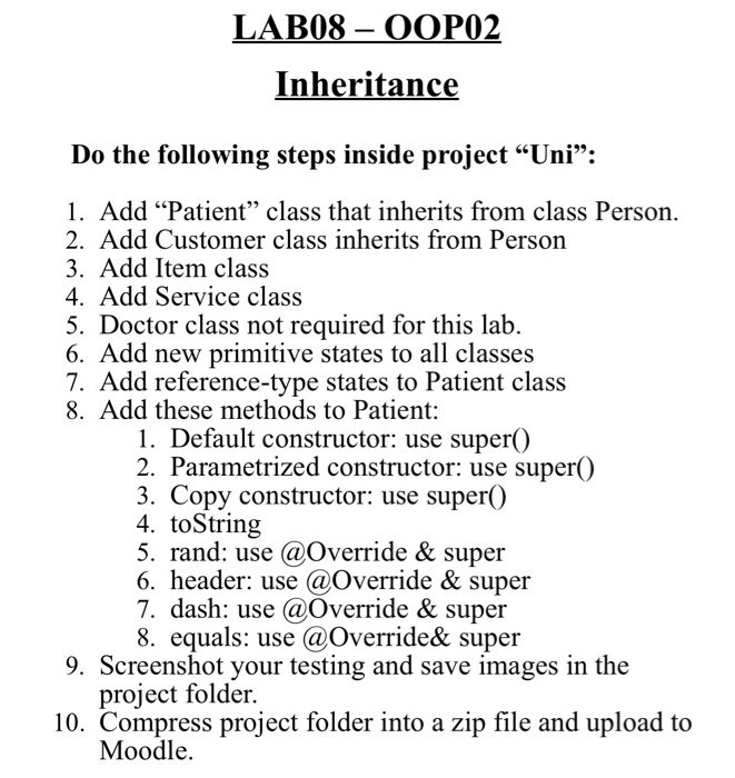 LAB08 – OOP02 Inheritance Do the following steps | Chegg.com
