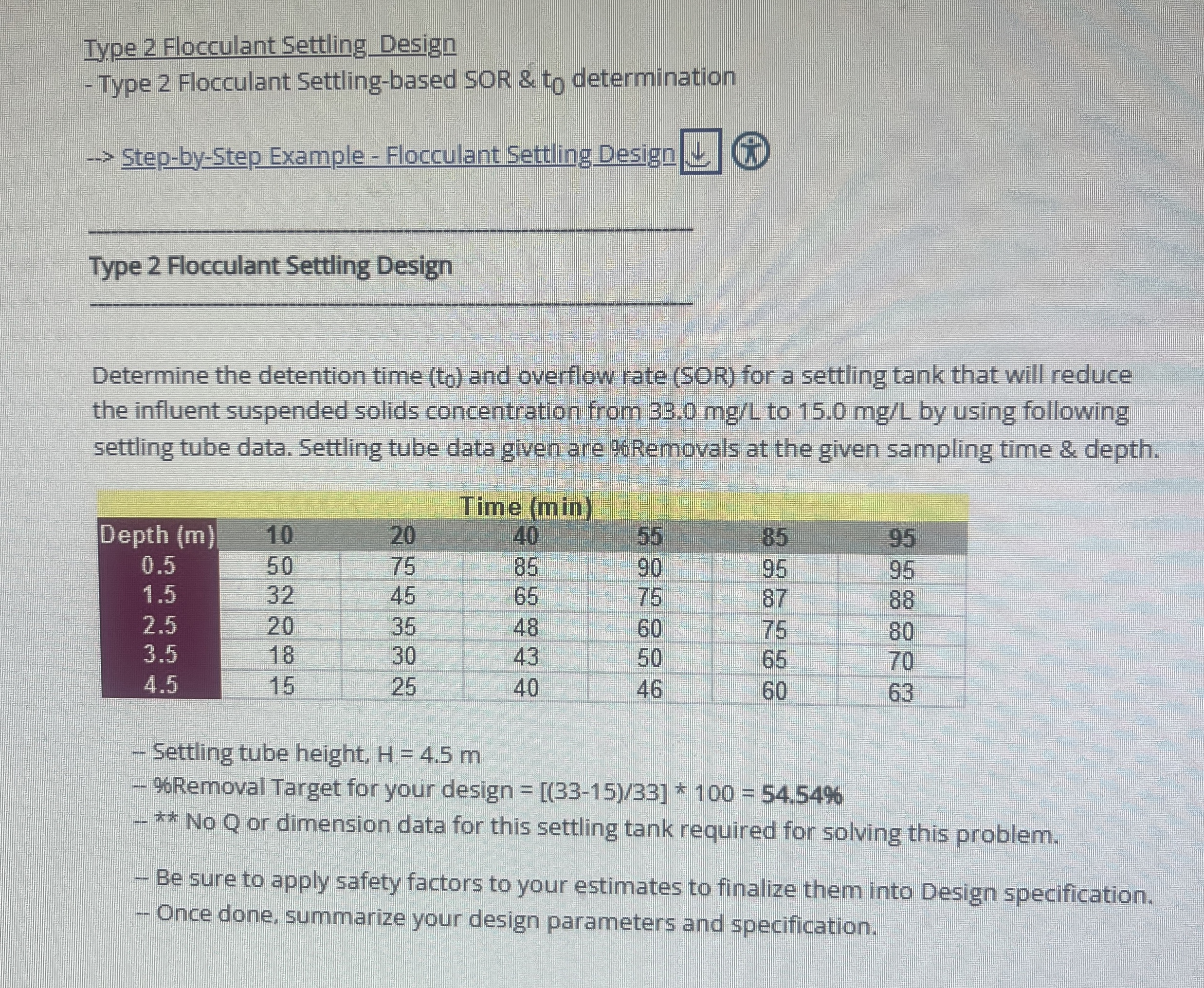 Solved Iype 2 ﻿Flocculant Settling DesignType 2 ﻿Flocculant | Chegg.com