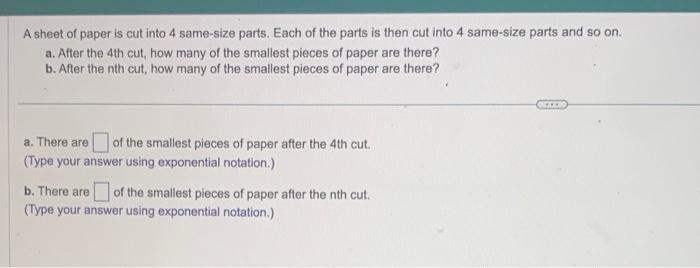 Solved A sheet of paper is cut into 4 same-size parts. Each | Chegg.com