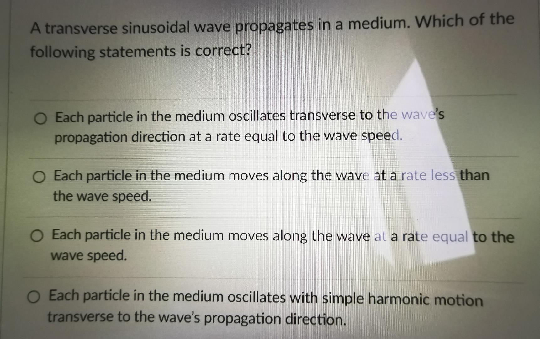 Solved A transverse sinusoidal wave propagates in a medium. | Chegg.com