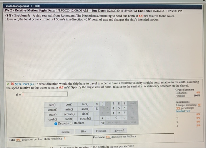 Solved Class Management I Help HW 2 - Relative Motion Begin | Chegg.com