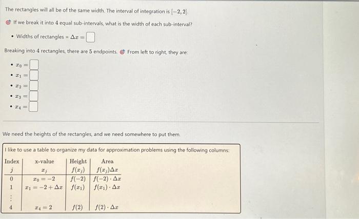Solved Approximate ∫−22(−x2+3)dx using 4 rectangles and left | Chegg.com