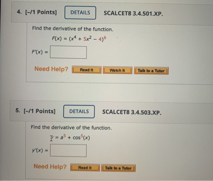 Solved 4. [-/1 Points] DETAILS SCALCET8 3.4.501.XP. Find the | Chegg.com
