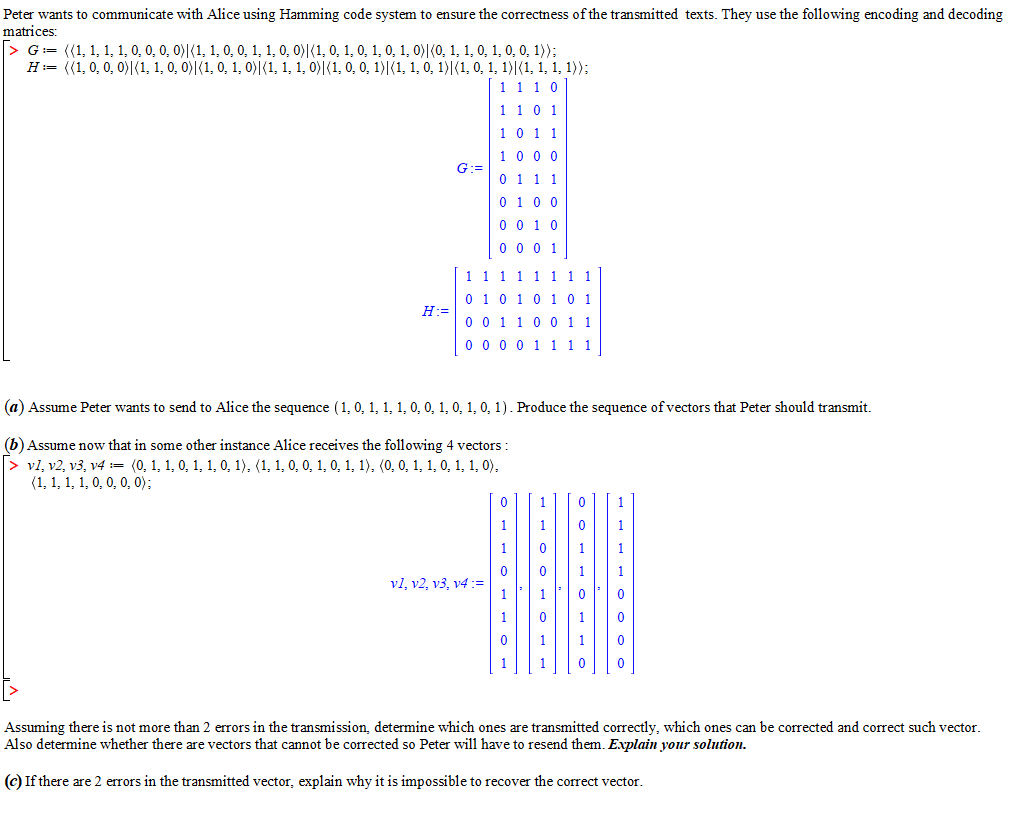 Solved Peter wants to communicate with Alice using Hamming | Chegg.com
