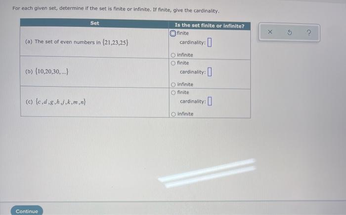 Solved For each given set, determine if the set is finite or | Chegg.com