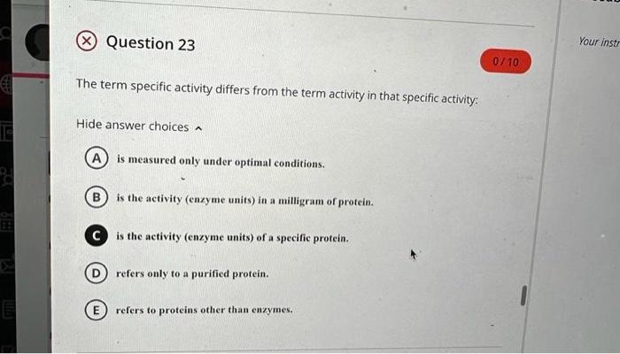 Solved ( Question 23 The term specific activity differs from | Chegg.com