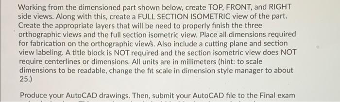 Solved Working from the dimensioned part shown below, create | Chegg.com