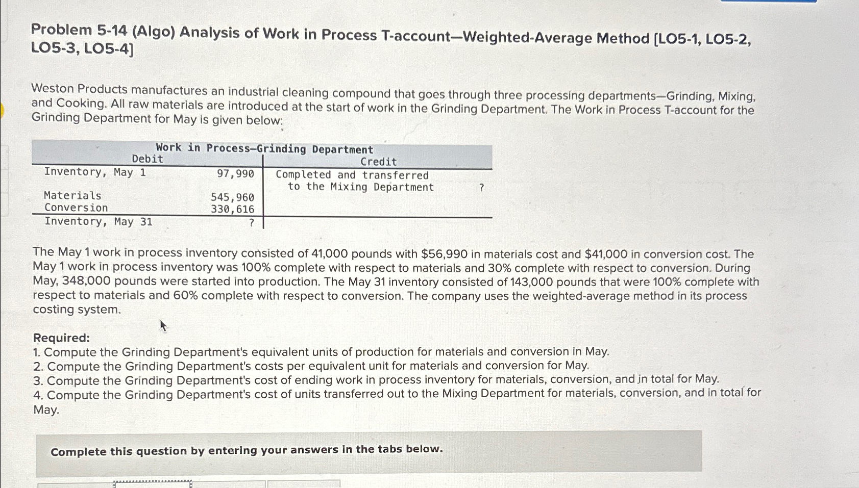 Solved Problem 5-14 (Algo) ﻿Analysis of Work in Process | Chegg.com