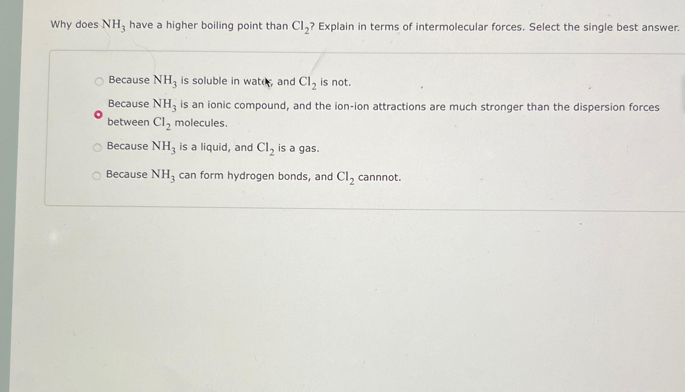 Solved Why does NH_(3) have a higher boiling point than | Chegg.com