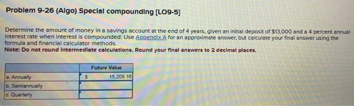 Solved Problem 9-26 (Algo) Special compounding [LO9-5] | Chegg.com